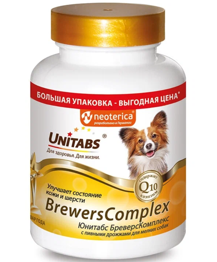 Экопром U2032 Юнитабс BreversComplex с Q10 Витамины д/мелких собак с пивными дрожжами 200таб