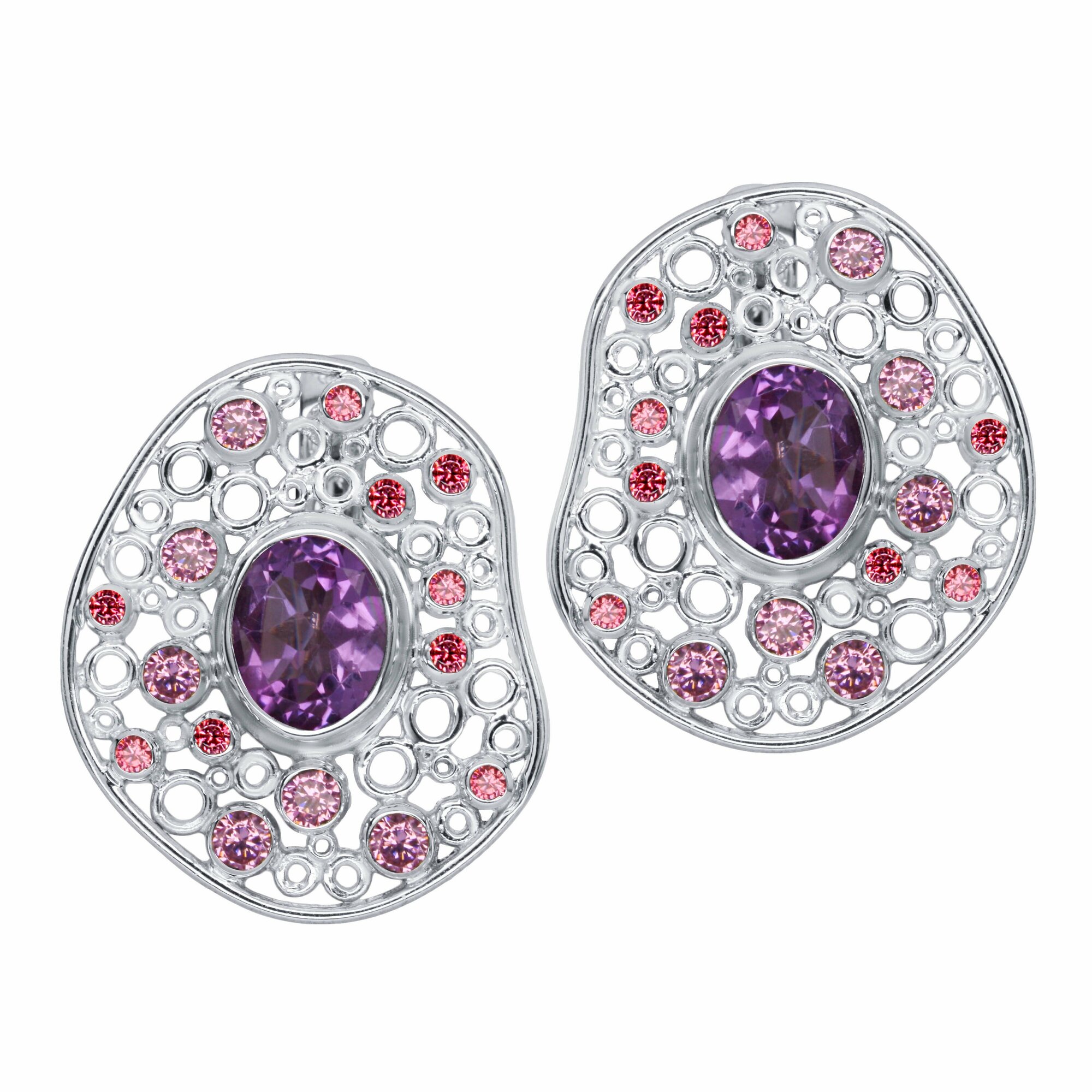 Серьги Гильдия Мастеров.ру, серебро, 875 проба, родирование, аметист, фианит