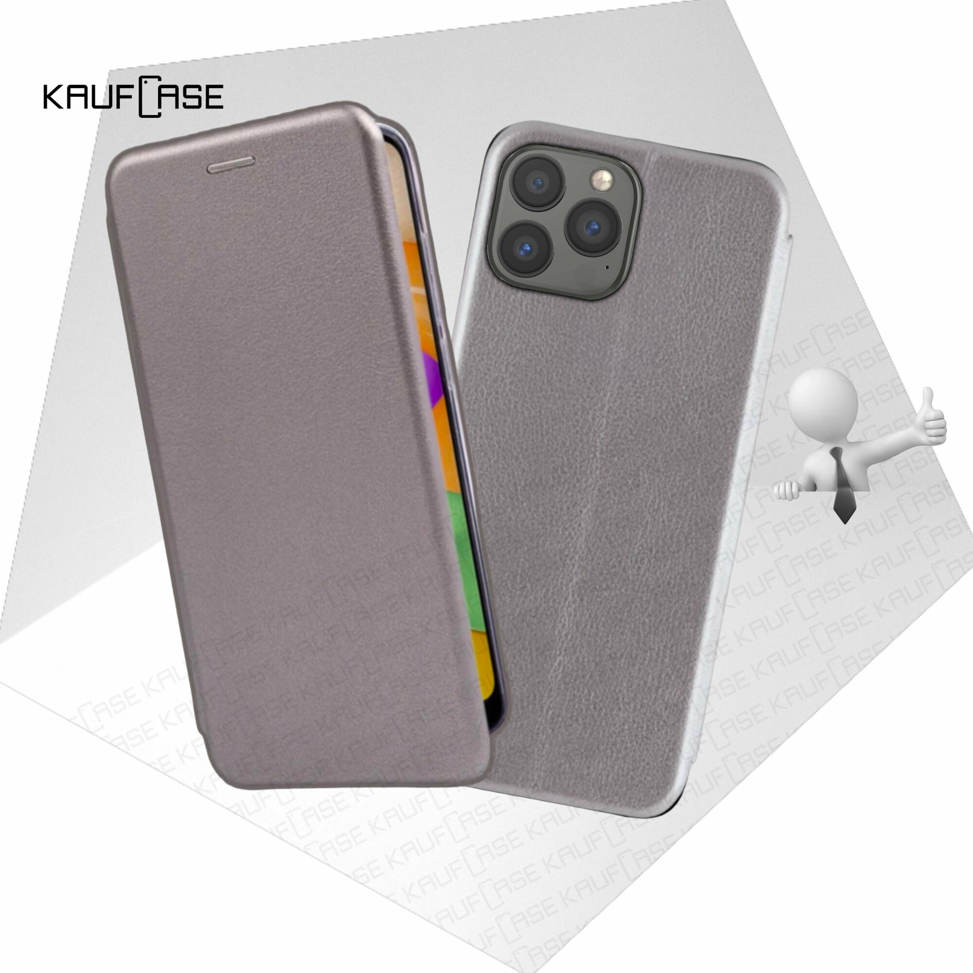 Чехол книжка KaufCase для телефона Apple iPhone 15 Pro (6.1"), серебро. Трансфомер