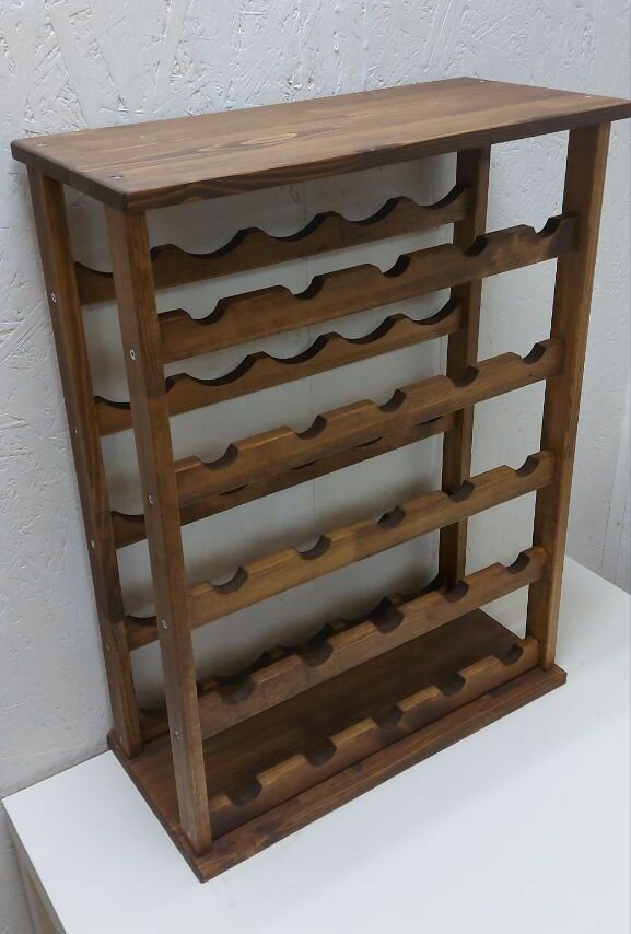 Стеллаж для 25 бутылок вина и шампанского деревянный со столешницей. Грецкий орех.