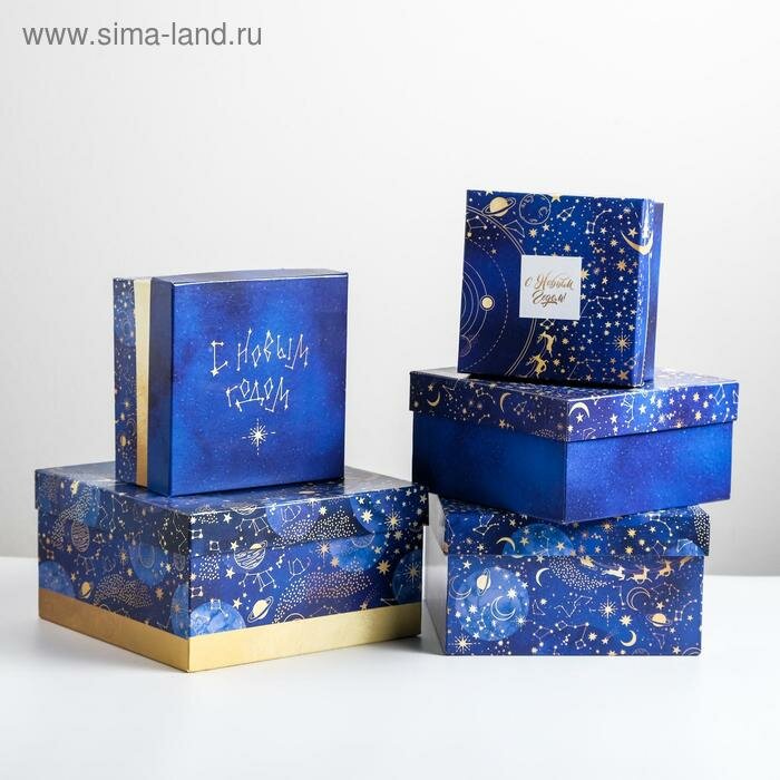 Набор подарочных коробок 5 в 1 С новым годом, 14×14×8-22×22×12 см