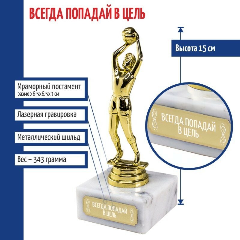 Статуэтка Баскетболист "Всегда попадай в цель" на мраморном постаменте (15 см)