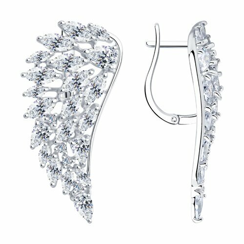 Серьги, серебро, 925 проба, родирование, фианит