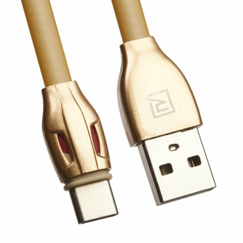 USB Дата-кабель Remax Laser Data Cable RC-035i для смартфона USB Type-C, плоский пластиковые разьемы, 1 метр, золотистый