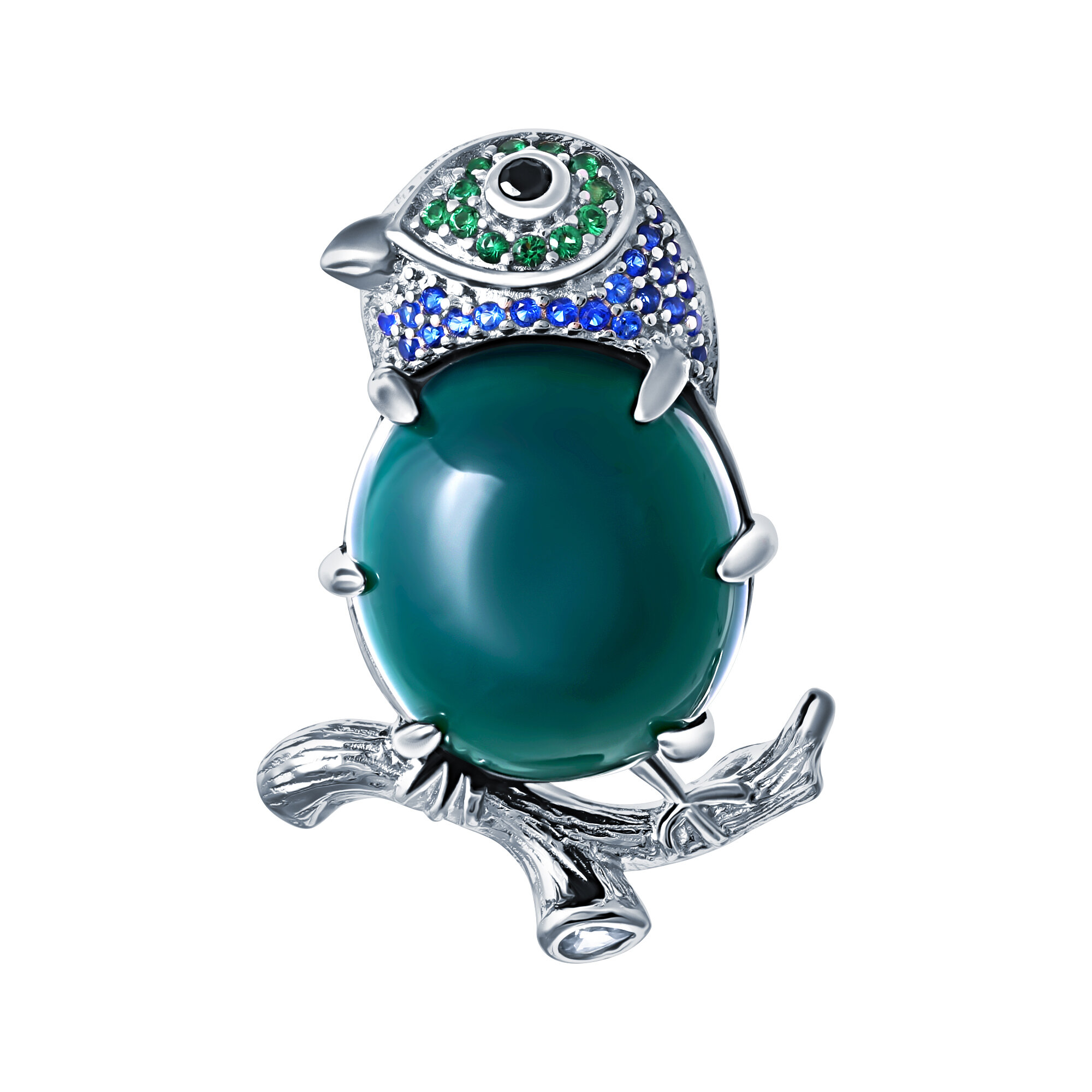 Брошь, серебро, 925 проба, родирование, агат