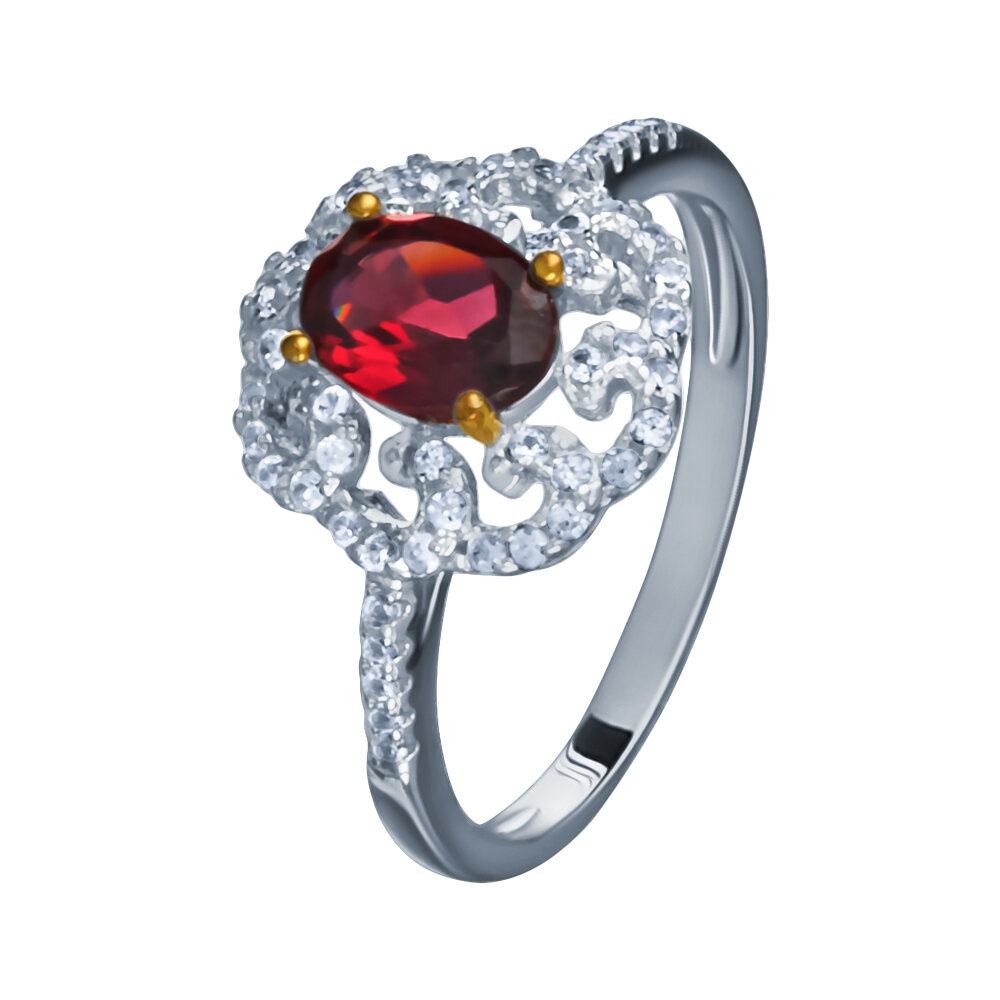 Кольцо, серебро, 925 проба, родолит, топаз