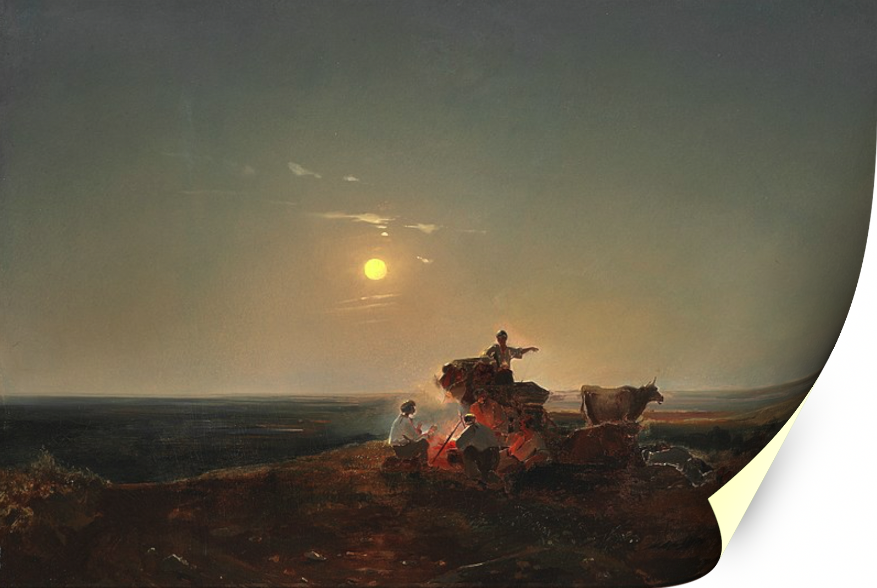 "Кочевники у костра", Саврасов А. К, картина для интерьера (репродукция) (40х27 см / без подрамника)
