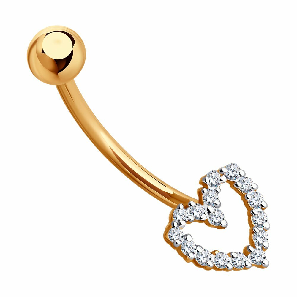 Пирсинг, красное золото, 585 проба, фианит