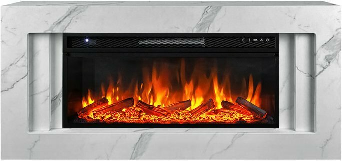 Электрокамин RoyalFlame Line 42 белый мрамор с очагом Vision 42 LOG LED, 5 уровней яркости пламени, пульт ДУ