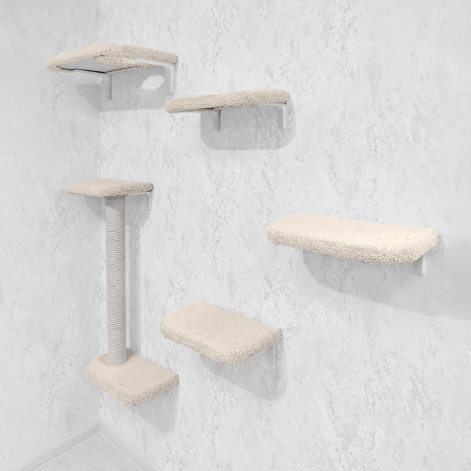 Настенный игровой комплекс для кошек Моя Котя "Монблан", цвет белый с хлопковым канатом