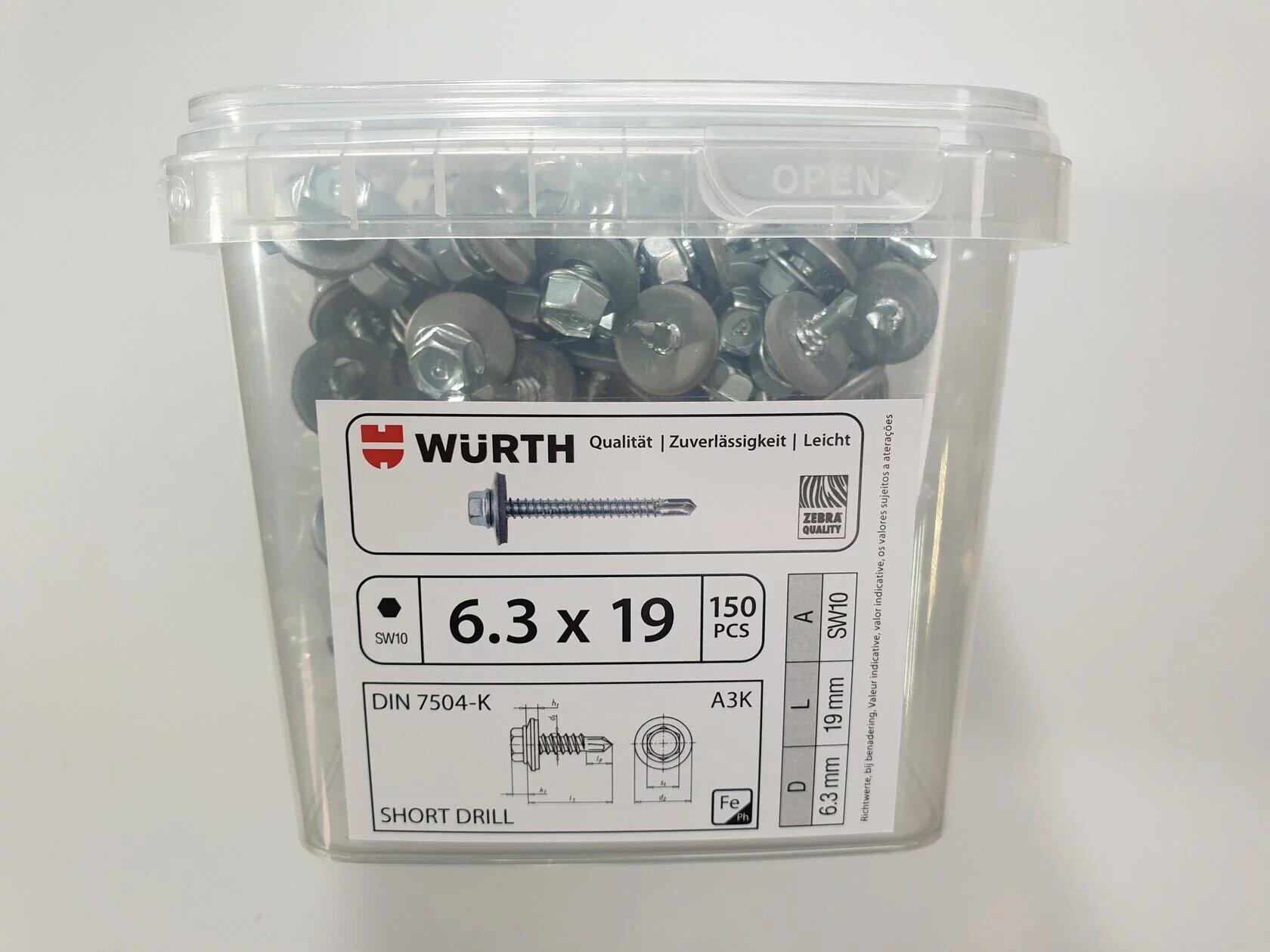 Саморез кровельный DIN 7504-K 6.3x19 (150 pcs) WURTH, Германия