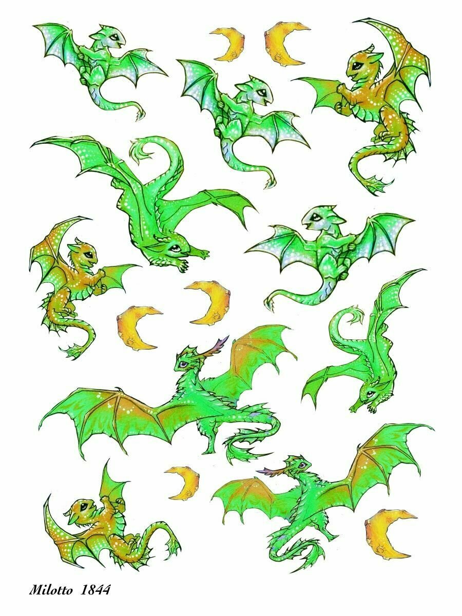 Декупажная карта А4 рисовая бумага драконы маленькие 1844