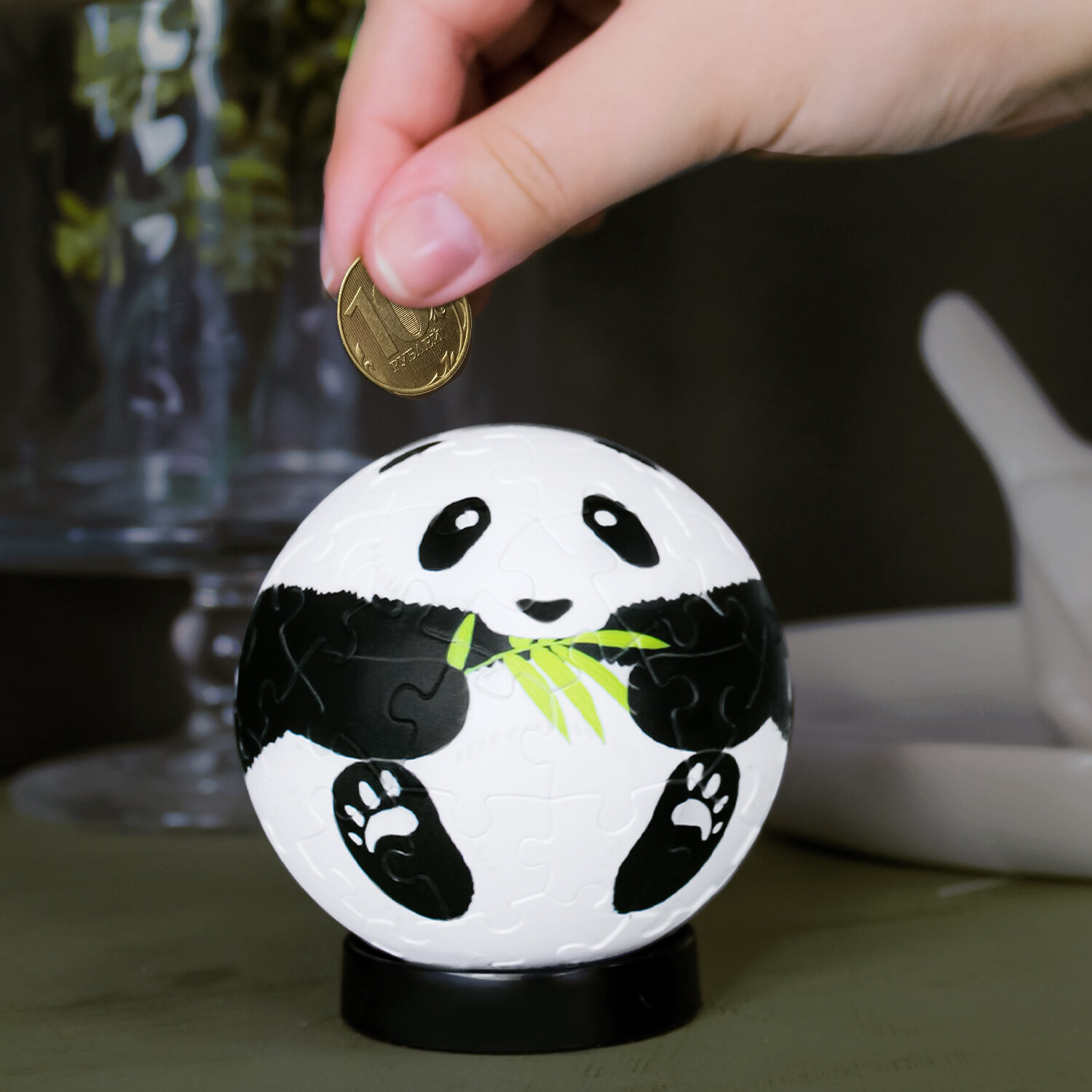 Пазл-Копилка ГеоДом "Панда", 3D, 60 элементов, для детей 6+, пластик