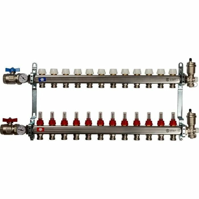 Коллектор в сборе с расходомерами STOUT 12 вых.