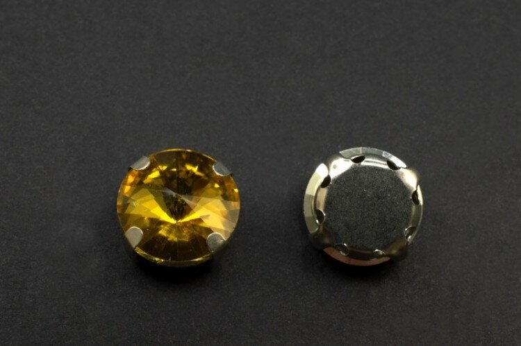 Кристалл Риволи 10мм пришивной в оправе, цвет желтый, стекло, 43-197, 2шт