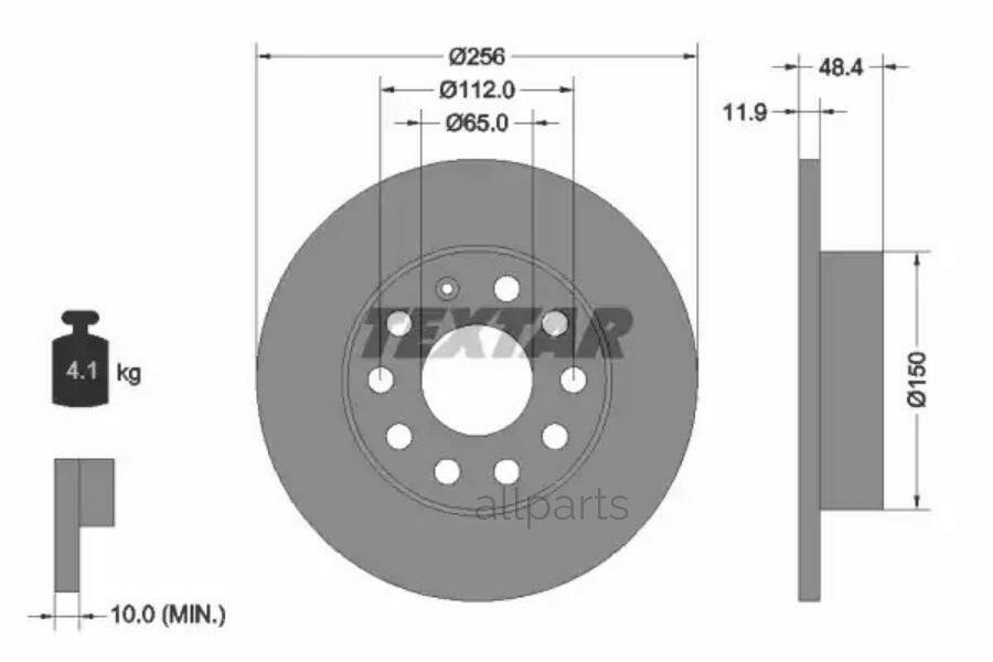TEXTAR 92121103 Диск тормозной задний с покрытием PRO AUDI/SEAT/SKODA/SKODA (SVW )/ VOLKSWAGEN/VOLKSWAGEN TEXTAR 92121103