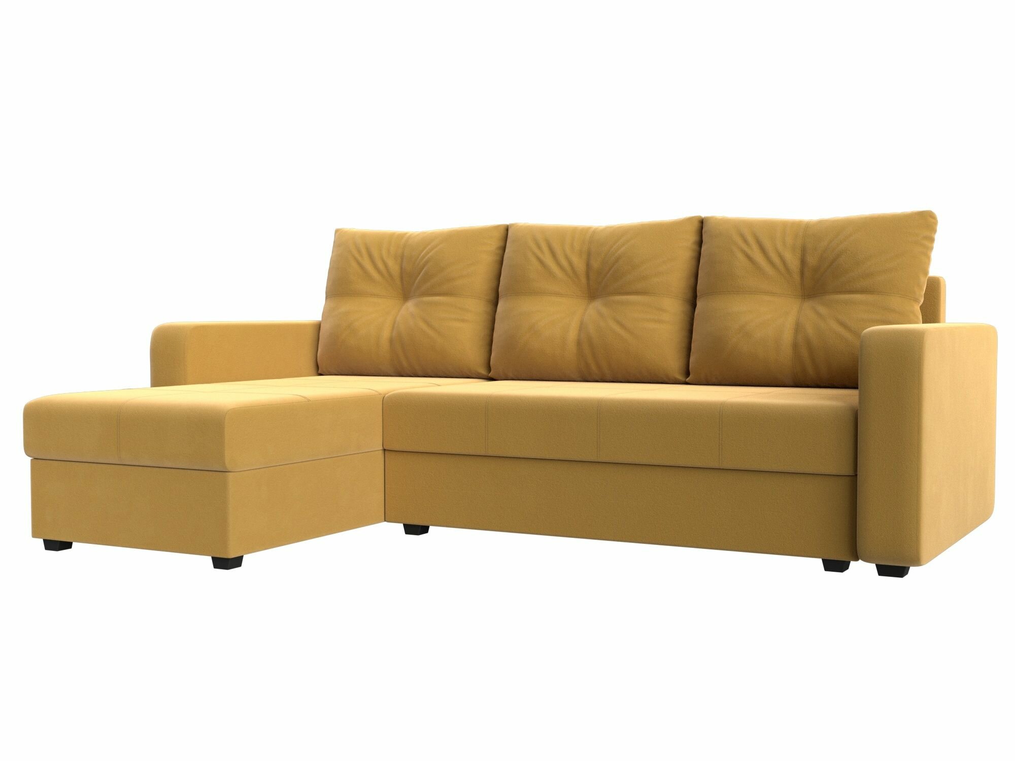 Диван угловой Ливерпуль Лайт левый угол, микровельвет, механизм еврокнижка, желтый, 230x140x85см. Хит Диванов