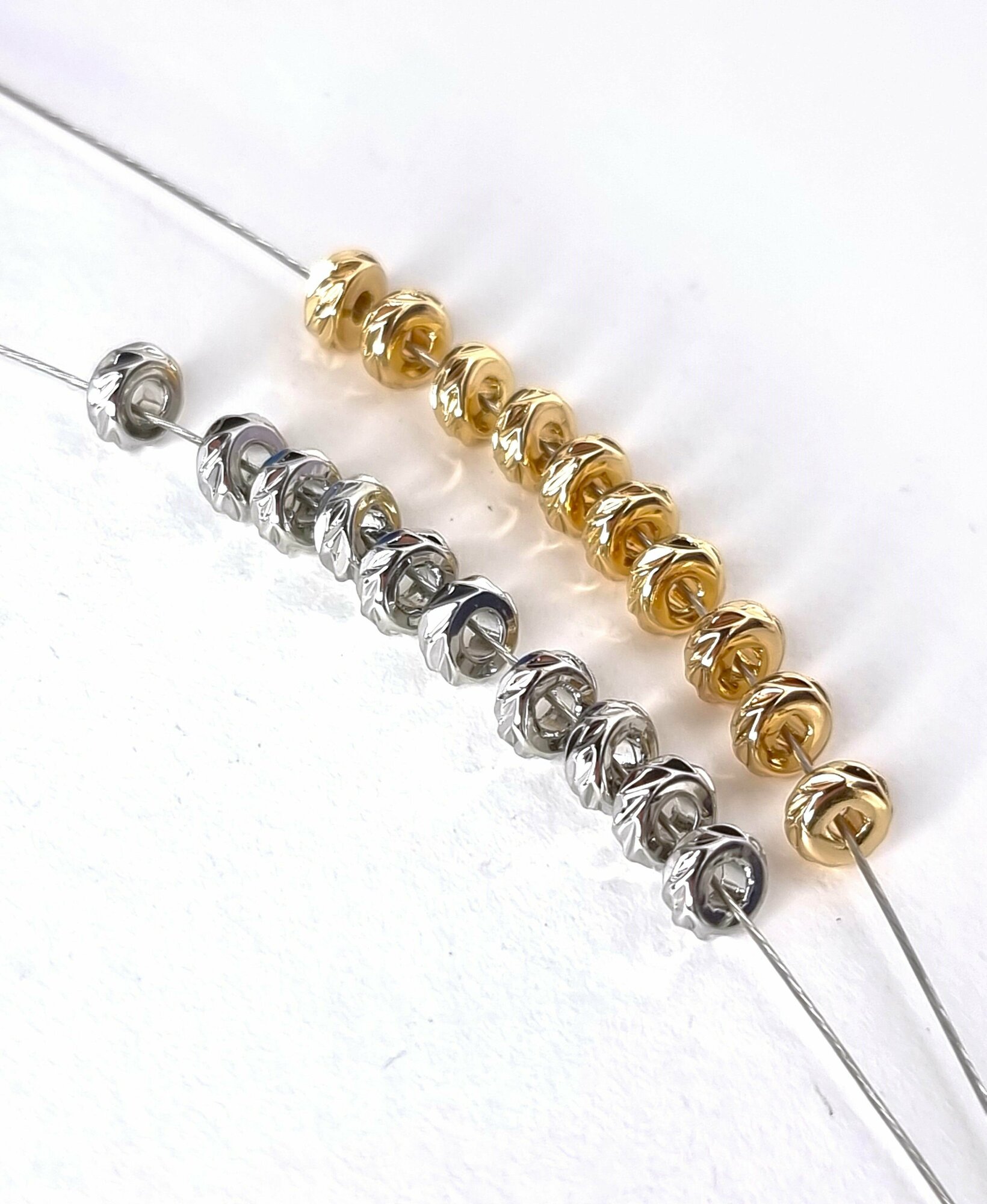 Металлические диски с рифлением. 5х2мм. 20шт. Золото и Родий.