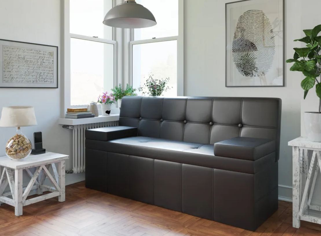 Диван кухонный интерьерный с местом для хранения K-home Ламанш, кожзам коричневый