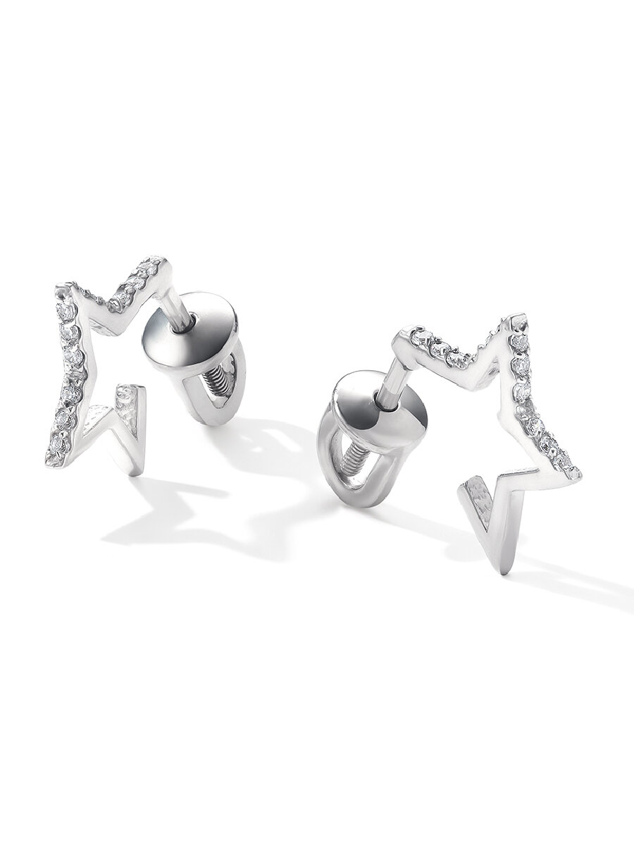 Серьги пусеты, серебро, 925 проба, родирование, фианит