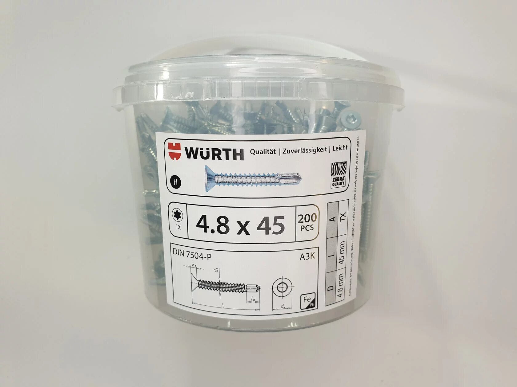 Саморез по металлу DIN 7504-P 4.8x45 (200 pcs) WURTH, Германия
