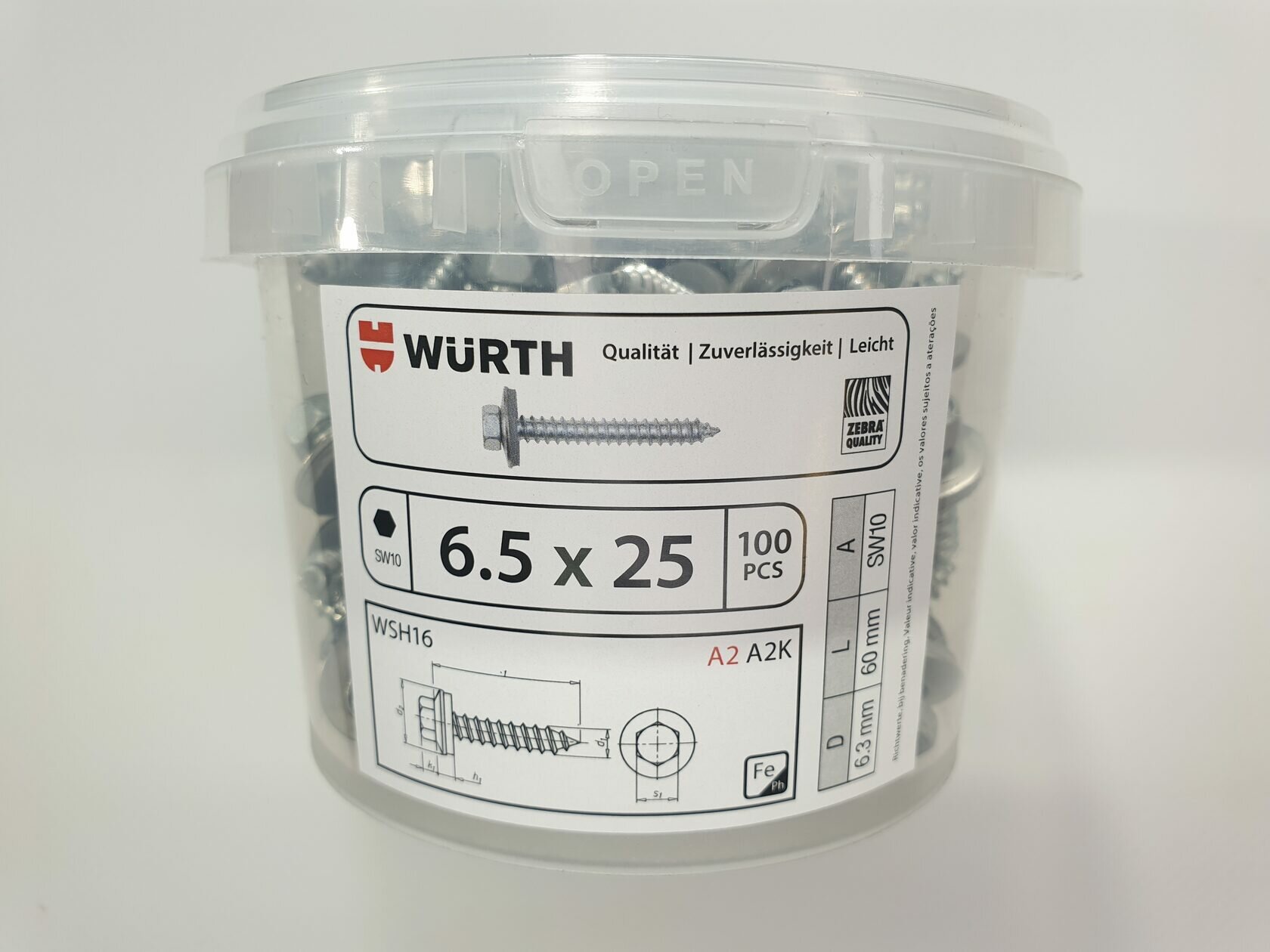 Фасадный винт 6.5x25 A2 Шайба 16 мм (100 pcs) WURTH, Германия