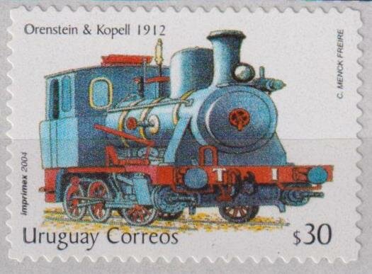 Почтовые марки Уругвай 2004г. "Паровоз" Поезда MNH
