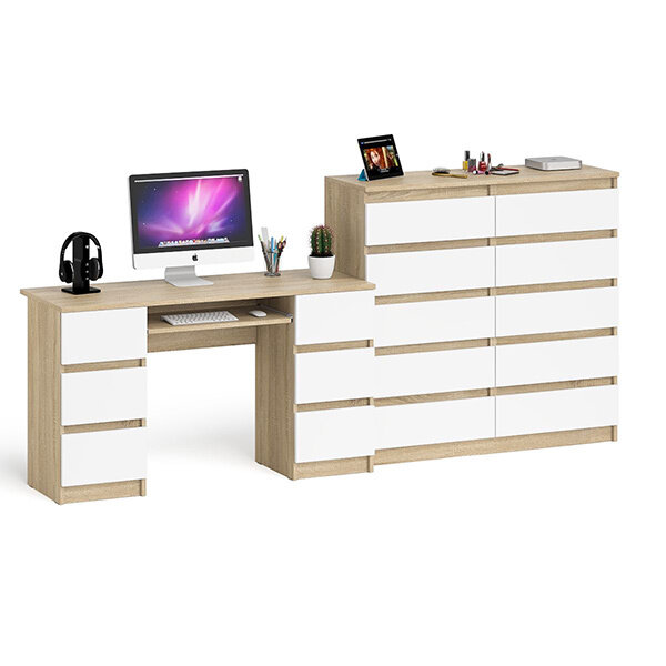 Стол компьютерный Мори МС-2 + Комод МК1200.10, цвет дуб сонома/белый