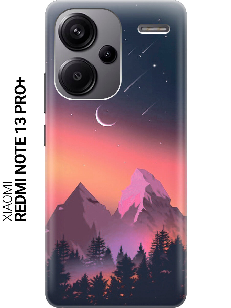 Силиконовый чехол на Xiaomi Redmi Note 13 Pro + / Сяоми Редми Ноут 13 Про + с рисунком "Горы и звездопад"