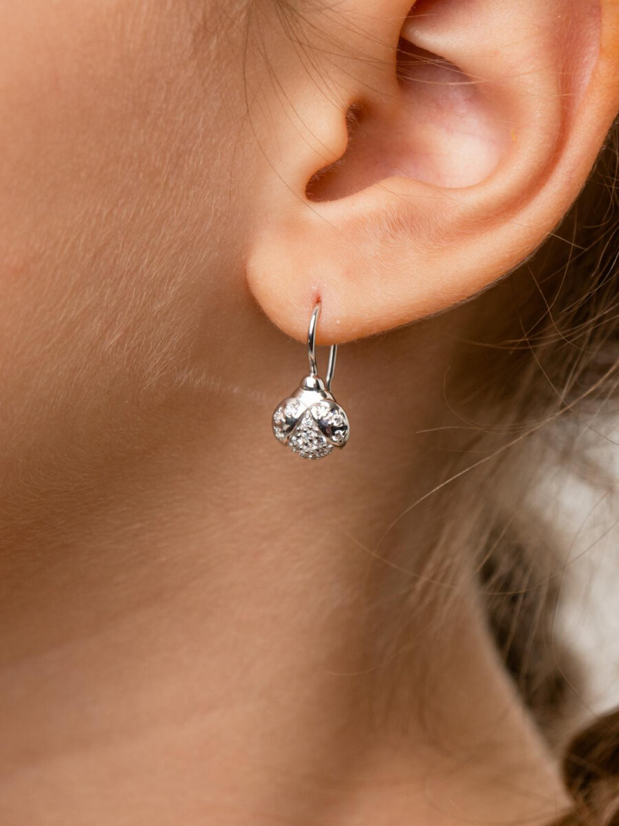 Серьги двусторонние, серебро, 925 проба, родирование, фианит