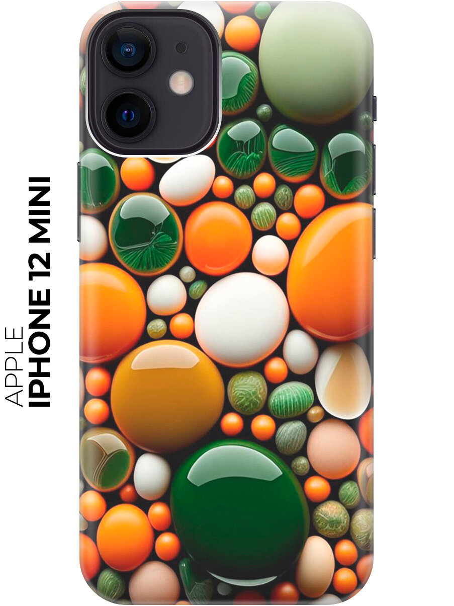 Силиконовый чехол на Apple iPhone 12 Mini / Эпл Айфон 12 мини с рисунком "Оранжевые и зеленые камушки"