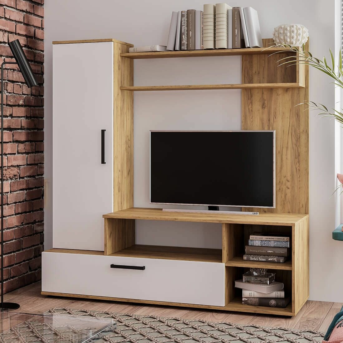 Гостиная Мебелони "Евро-2"крафт/белый, ЛДСП, современный стиль, светло-коричневая