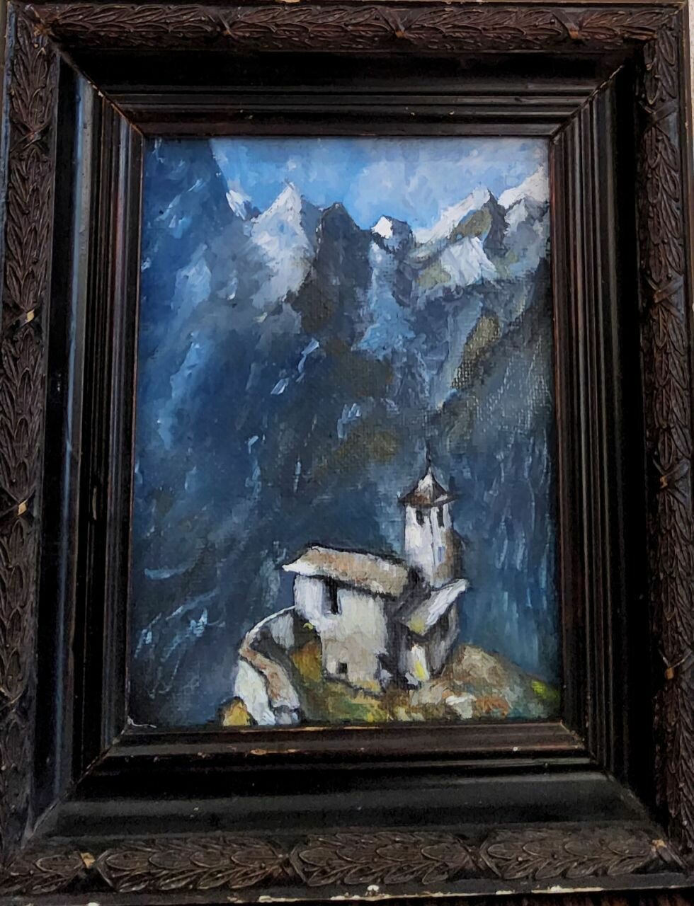 Картина в старинной раме. Миляева Нина "Старая крепость", холст, масло, 24x18. Авторская живопись.