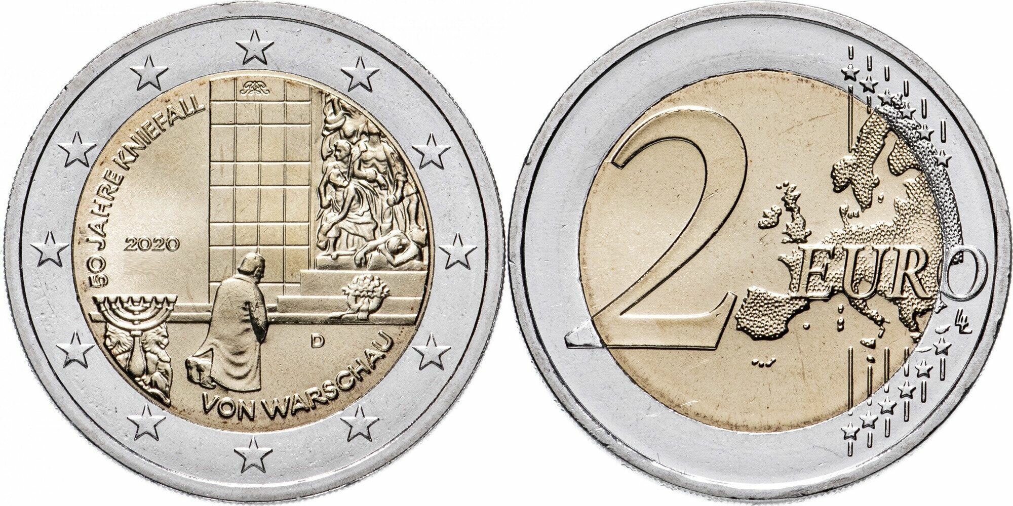 Германия 2 евро, 2020 50 лет коленопреклонению в Варшаве