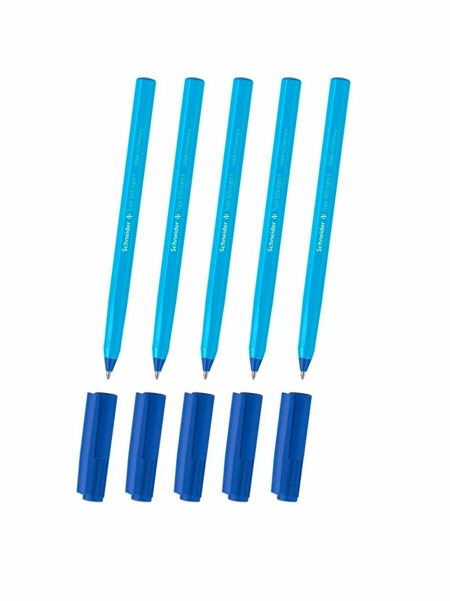 Ручка шариковая 5 шт "Tops 505 F", синяя, 0.8 мм, голубой корпус, цвет чернил синий