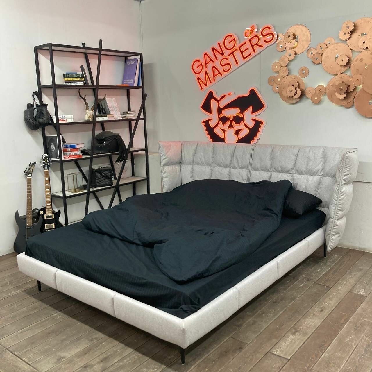 Кровать двуспальная Оксфорд Банда Мастеров, Джаз-18 серебристая рогожка, 200x200 см