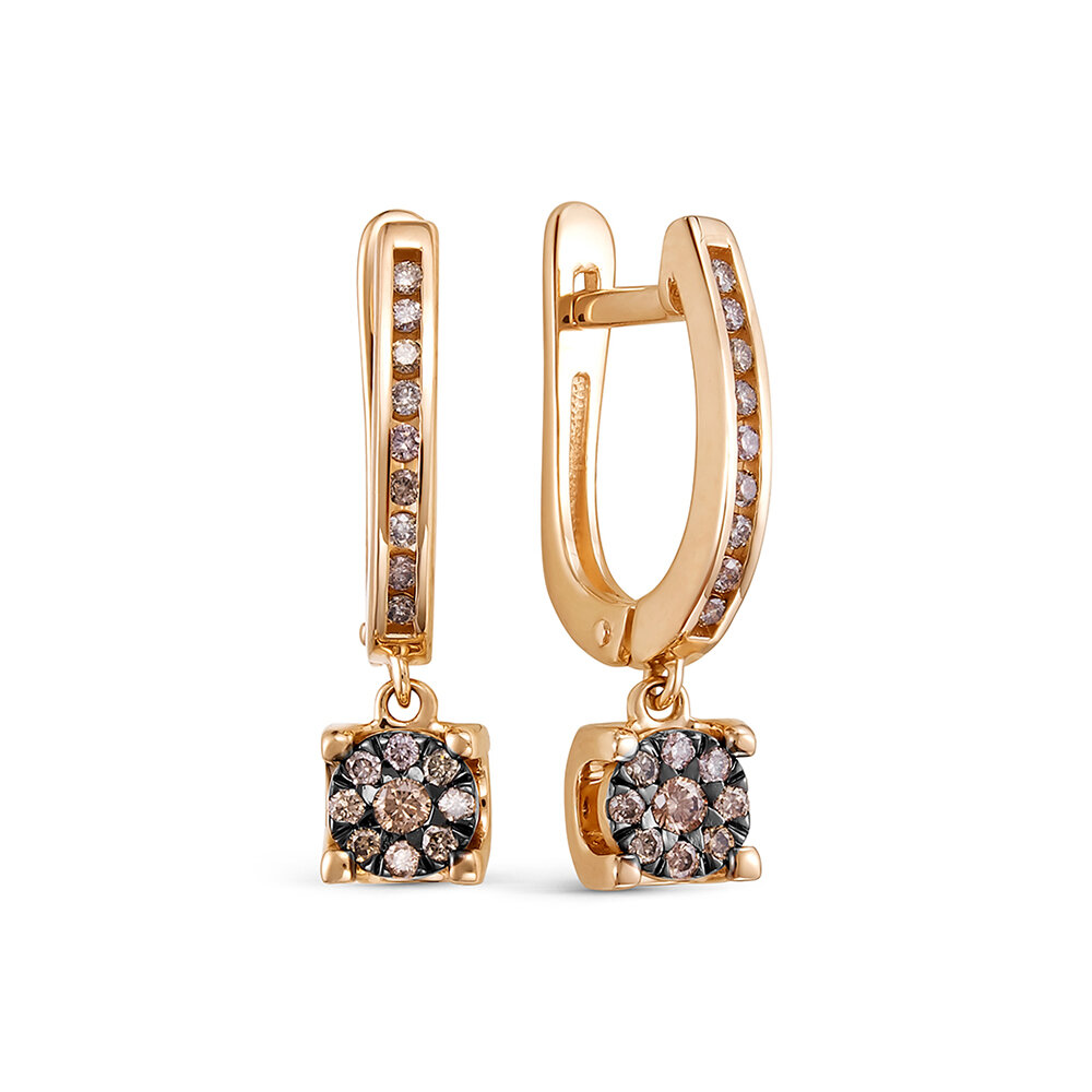 Серьги с подвесками, красное золото, 585 проба, родирование, бриллиант