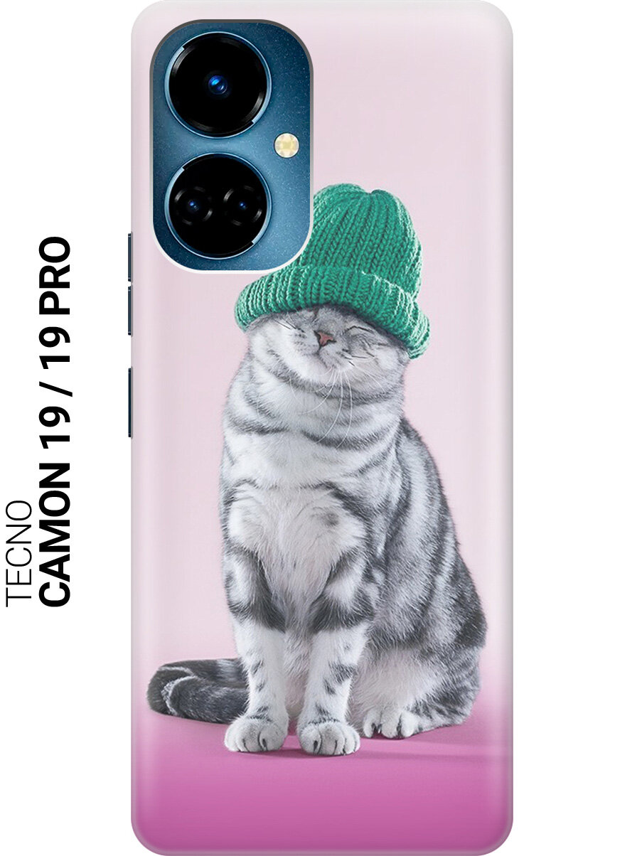 Силиконовый чехол на Tecno Camon 19 / 19 Pro / Техно Камон 19 / 19 Про с рисунком "Кот в зеленой шапке"