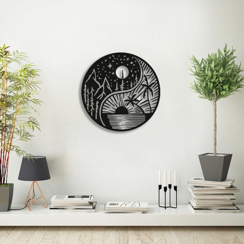 Декоративное металлическое панно, Инь-Янь Солнце и Луна (черный цвет)