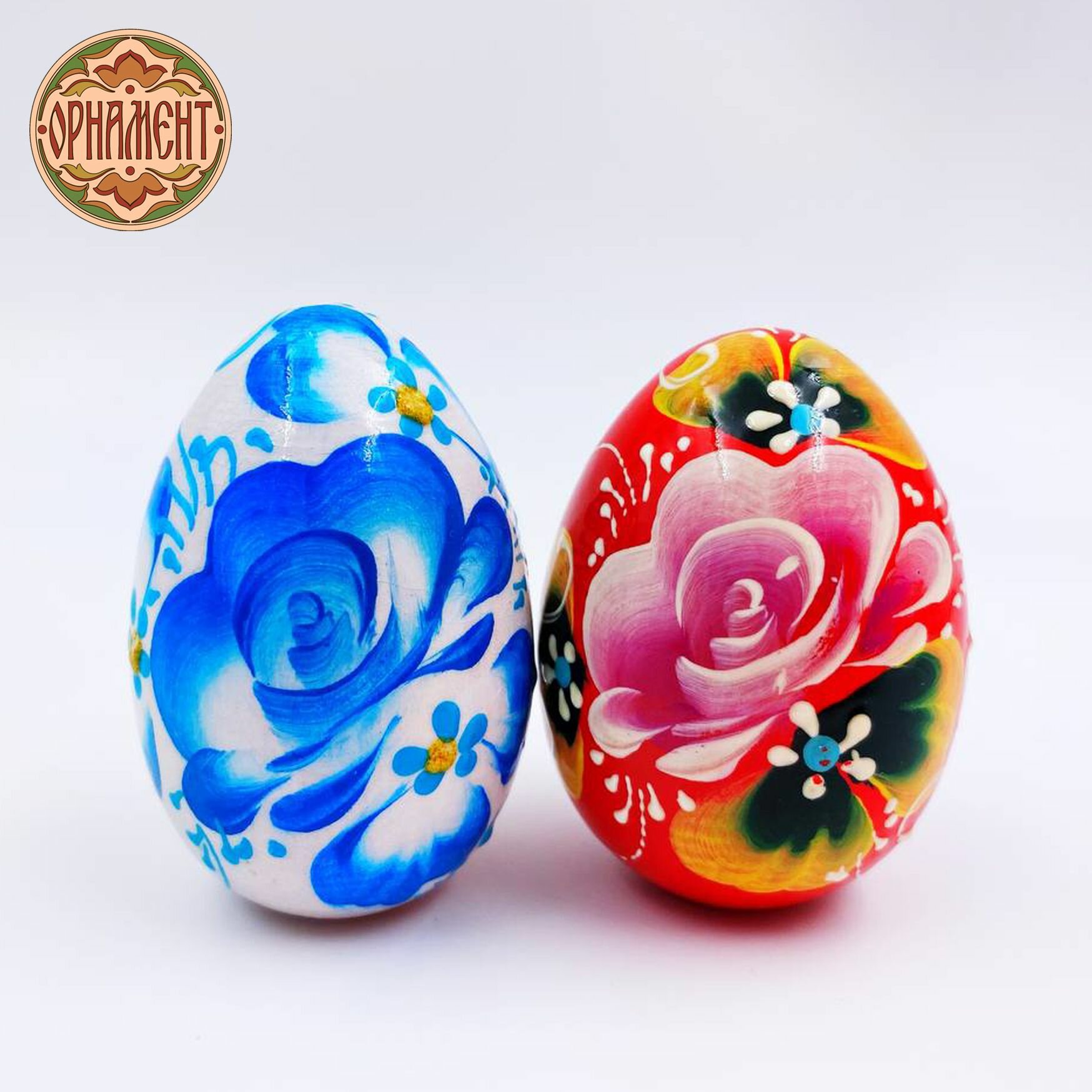 Набор пасхальных деревяных яиц декоративное украшение интерьера и праздничного стола сувенир на Пасху 2 шт. Орнамент