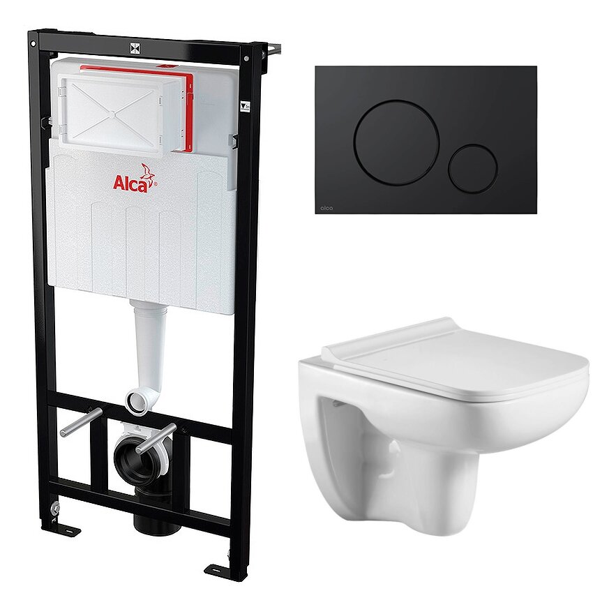 Комплект 3 в 1 инсталляция AlcaPlast + Подвесной унитаз WeltWasser Kehlbach 004 GL-WT + черная кнопка