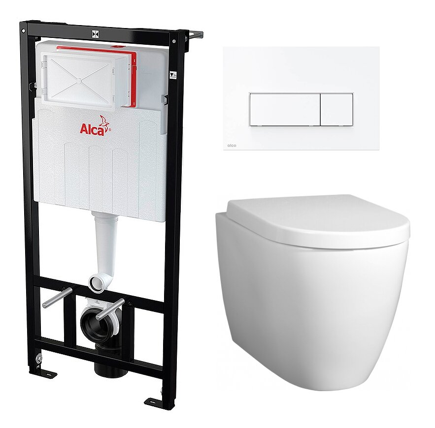 Комплект 3 в 1 инсталляция AlcaPlast + Унитаз подвесной BelBagno Marino + кнопка белая