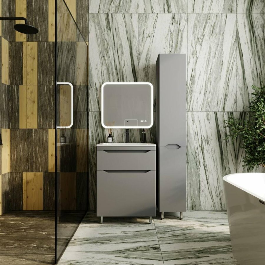 Тумба с раковиной Style Line Марелла Lux Plus, напольная, серая, 70 см x 40 см x 83 см