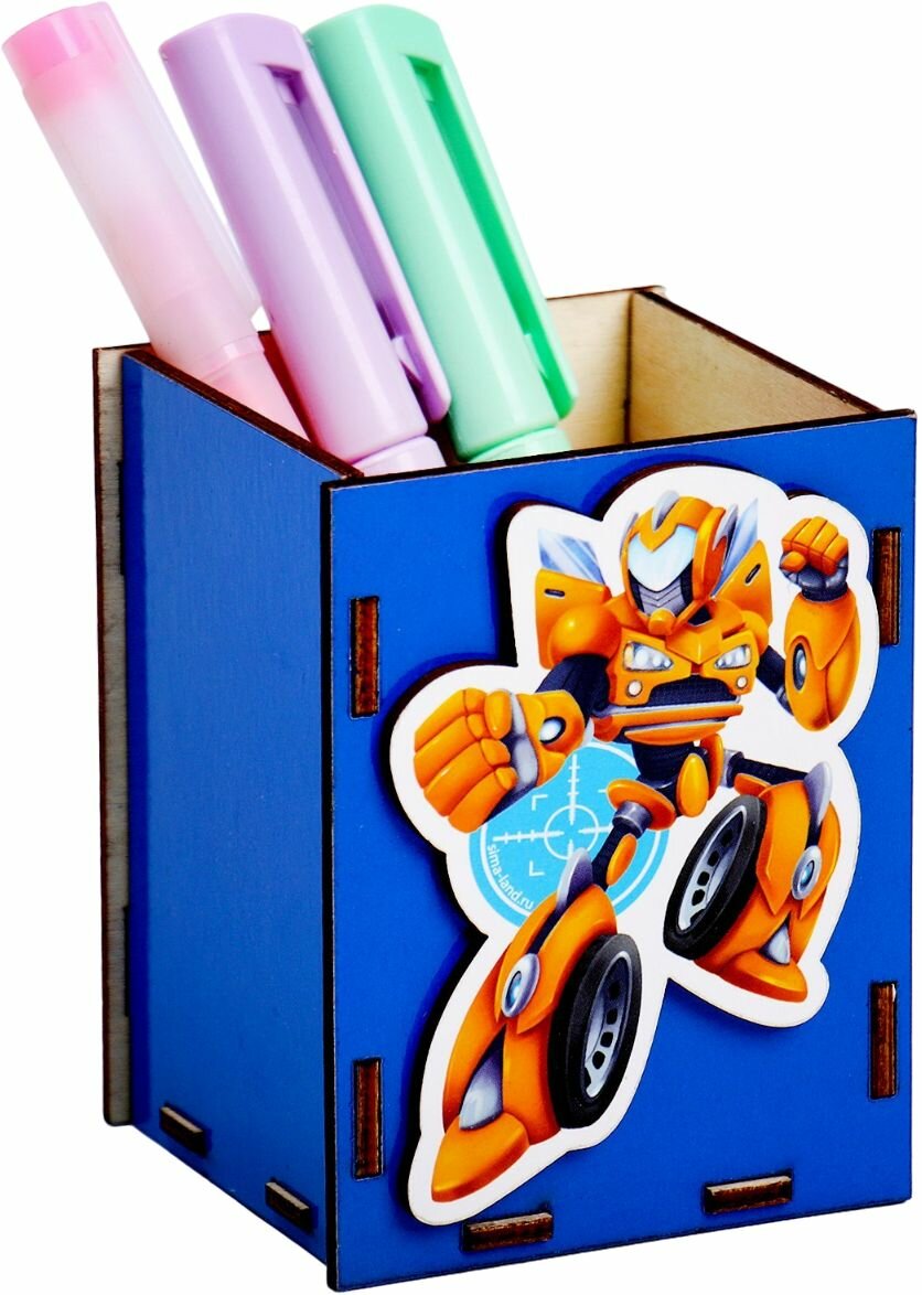 Карандашница из дерева "Робот", детский настольный органайзер для канцелярии
