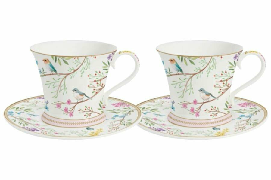 Набор 2 чашки с блюдцами Пение птиц, 0,2 л (Easy Life, Китай)