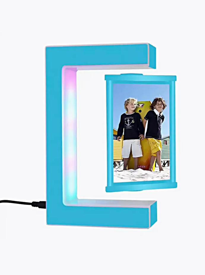 Левитирующая фоторамка с RGB подсветкой, Левитирующая фоторамка ночник, Вращающийся светильник, Бирюзовый