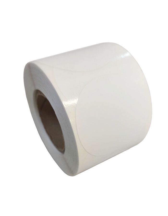 Термотрансферные этикетки круглые d50 мм ПГЛ (3 рулона по 500шт), втулка 40мм. Для печати с риббоном.