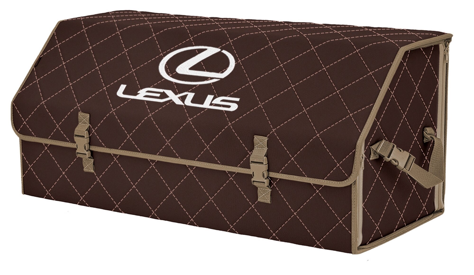 Органайзер-саквояж "Союз" в багажник Lexus (Лексус), размер XXL. Цвет: коричневый с бежевой прострочкой Ромб.