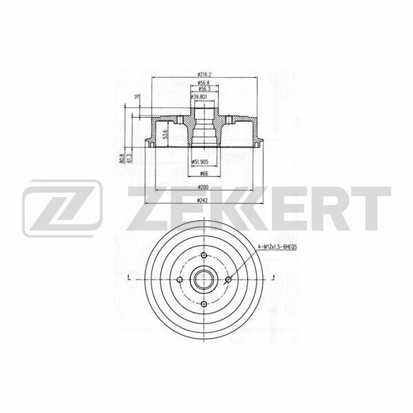 Барабан тормозной для автомобиля Daewoo Chevrolet, ZEKKERT BS-5412 (1 шт.)