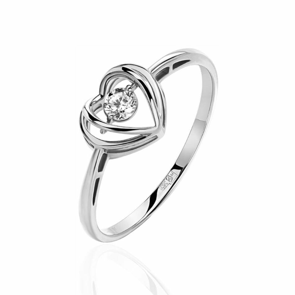 Кольцо, белое золото, 585 проба, родирование, фианит